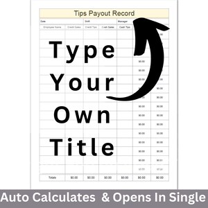 Tips Payout Record Cash and Credit Gratuities Spreadsheet With ...