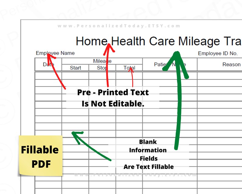 Home Health Caregiver Mileage Tracker Fillable and Print and | Etsy