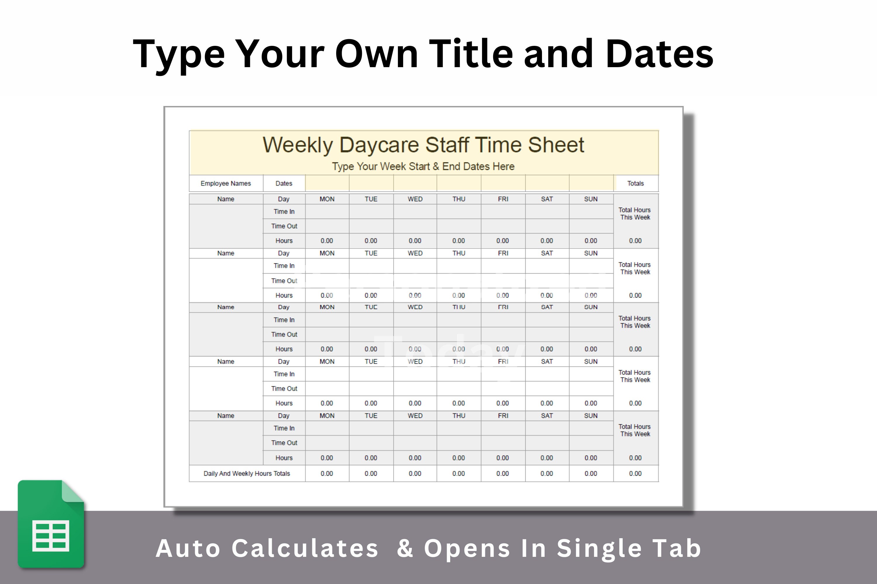 Daycare Employees Work Schedule Daily Weekly Preschool Multiple Staff ...