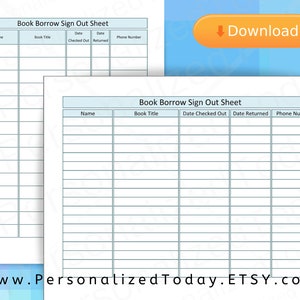 Printable Library Sign Out Sheets US Letter Size PDF Print and | Etsy