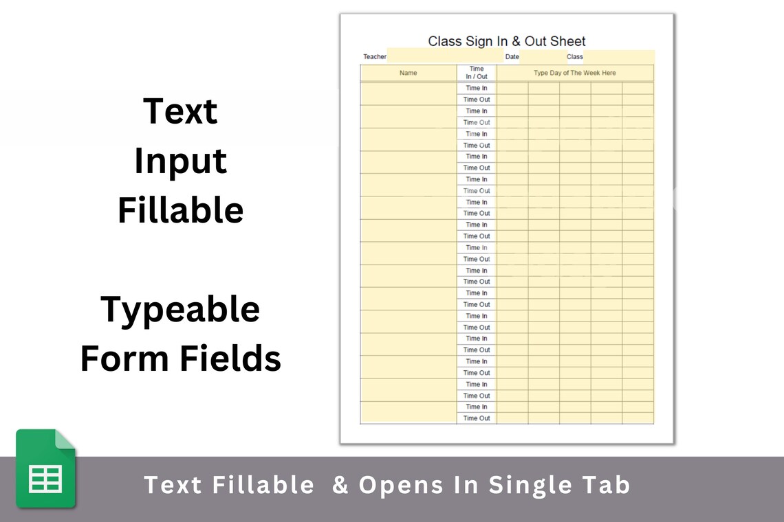 Daily Class Sign in and Sign Out Sheet Google Sheets Editable - Etsy