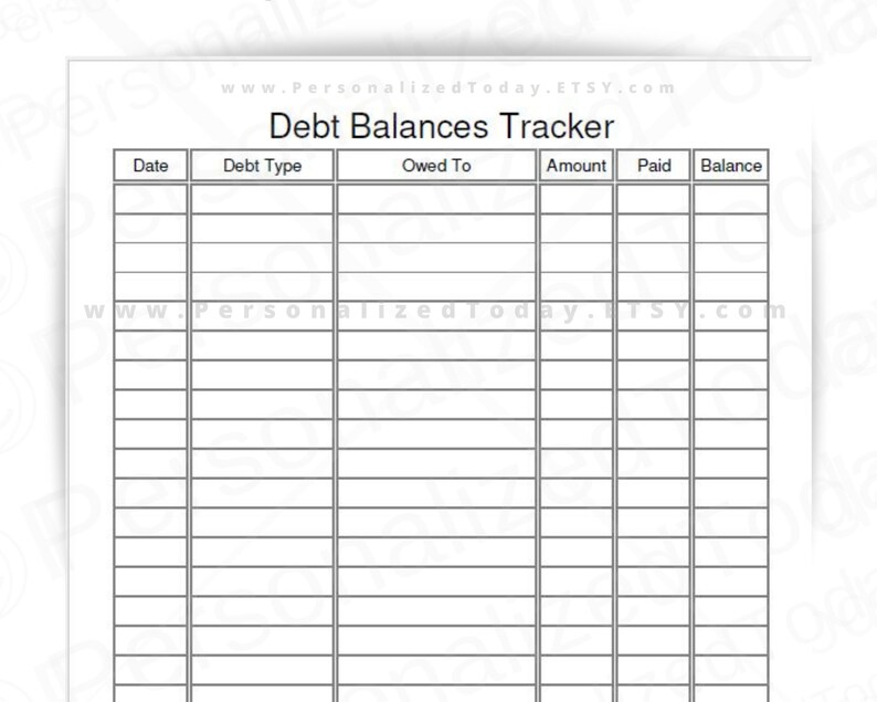 Debt Balance Tracker Fillable and Print and Write PDF Digital | Etsy