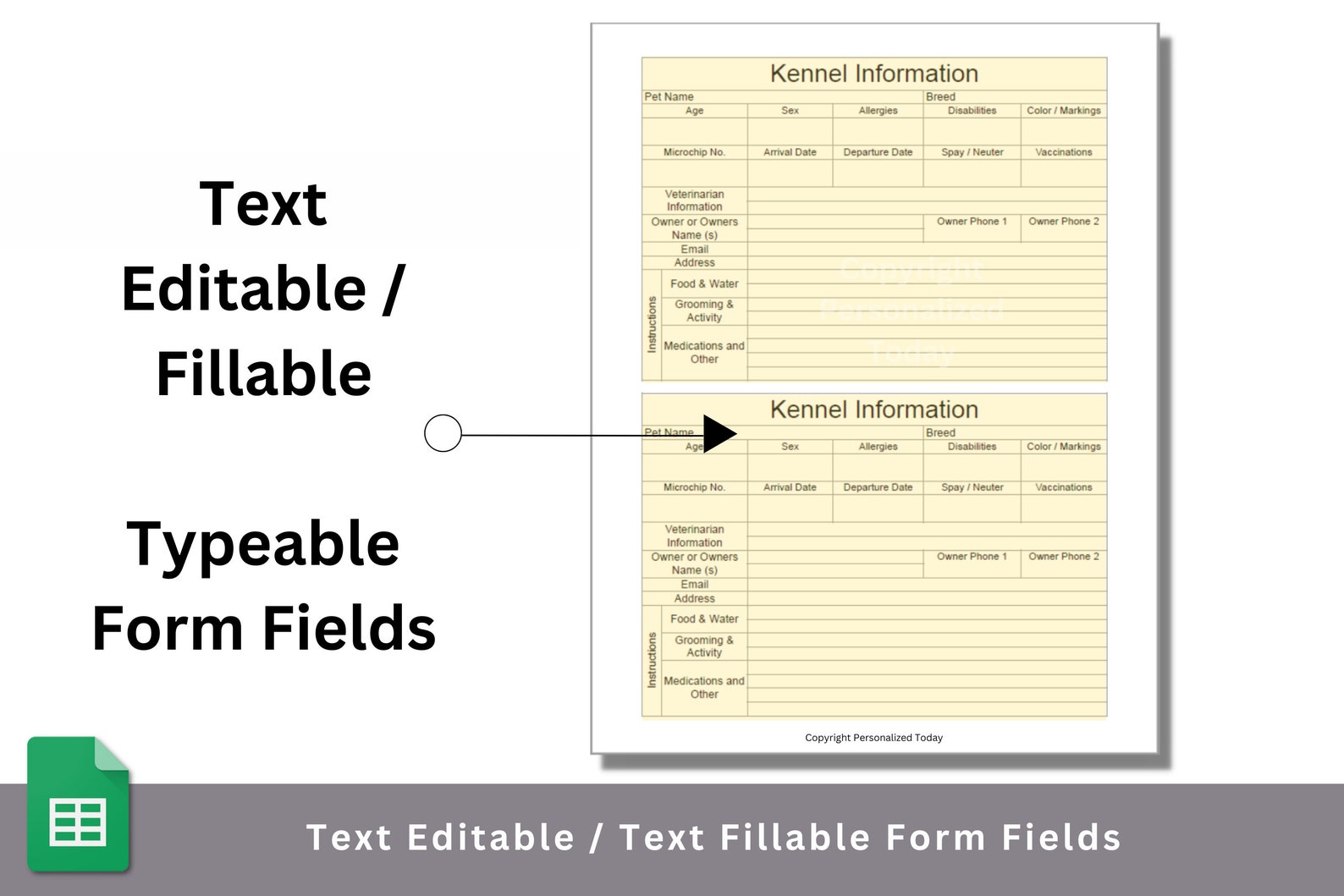 Google Sheets Kennel Crate Card Template for Pet Care and Emergency ...