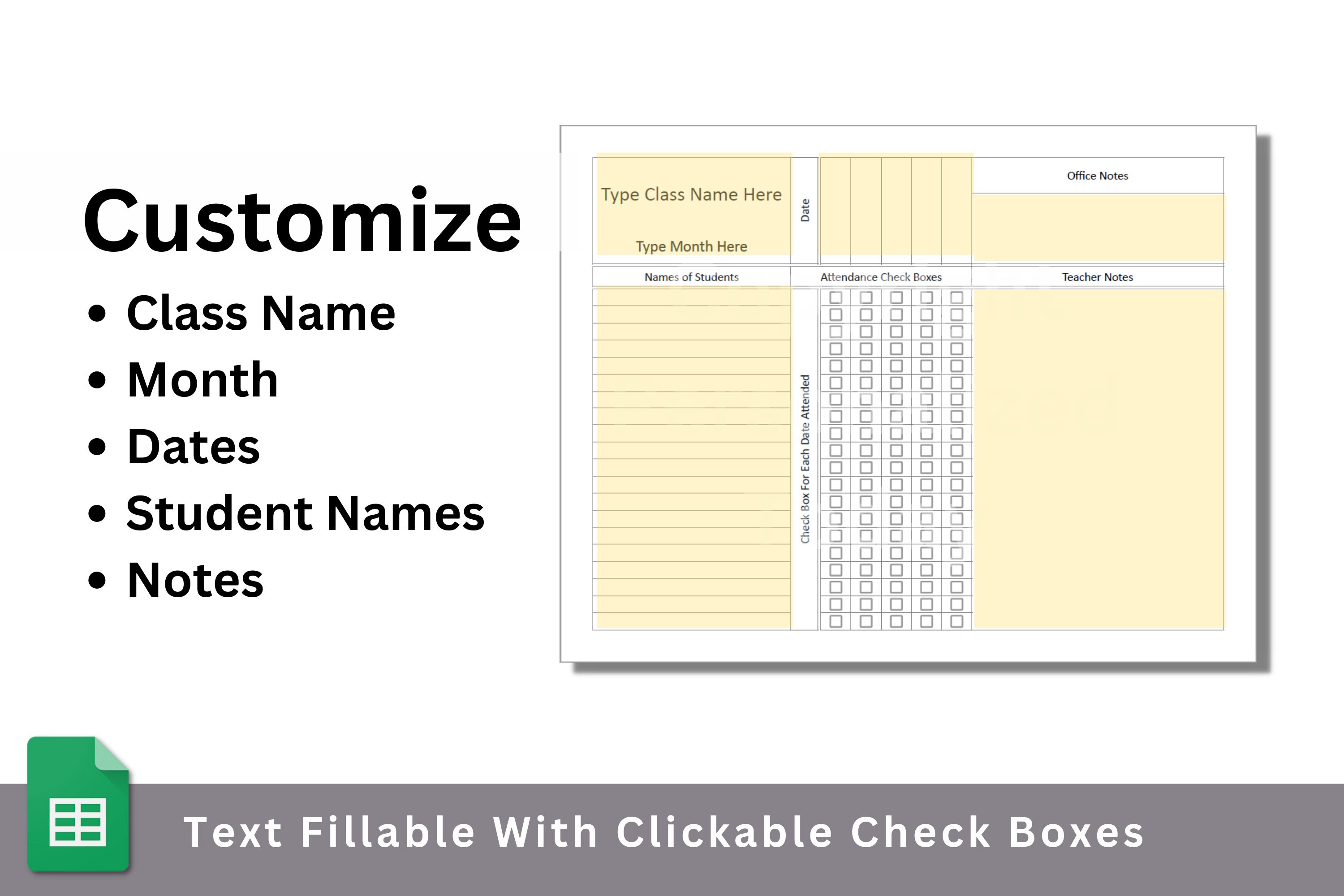 Google Sheets Sunday School Attendance Tracker Template Text Fillable ...