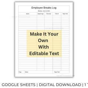 Employee Break Times Recording Sheet Staff Lunch Breaks Time Tracker ...