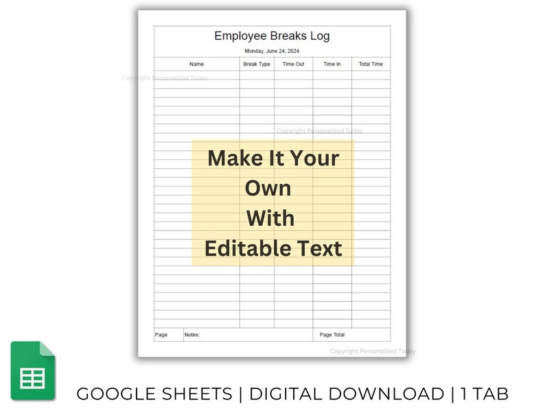 Employee Break Times Recording Sheet Staff Lunch Breaks Time Tracker ...