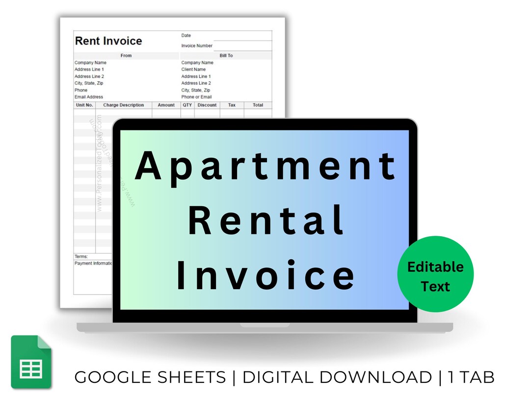 Google Sheets Apartment Rental Invoice Spreadsheet - Fully Editable ...