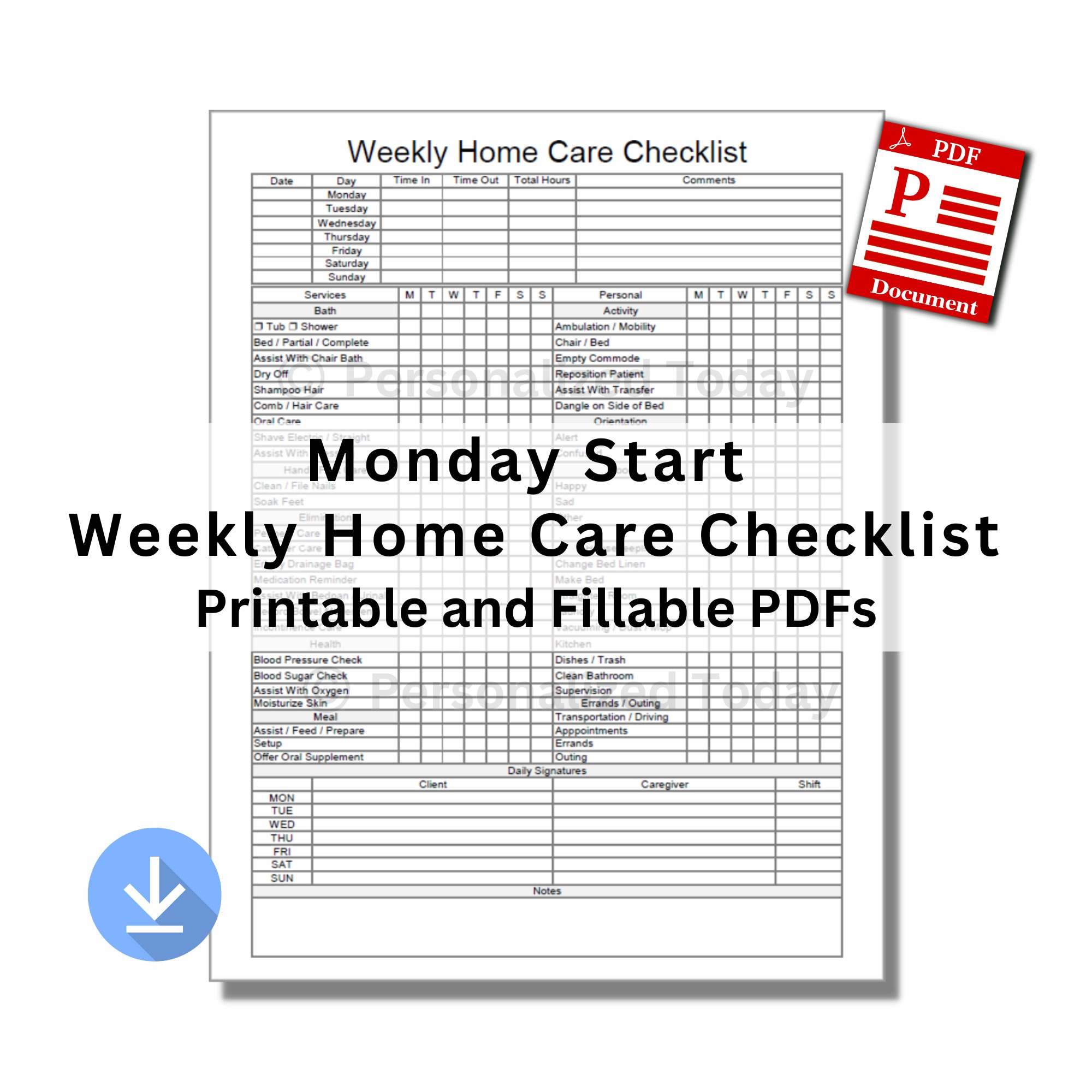 PDF Monday Start Weekly Home Care Checklist Print and Write and ...