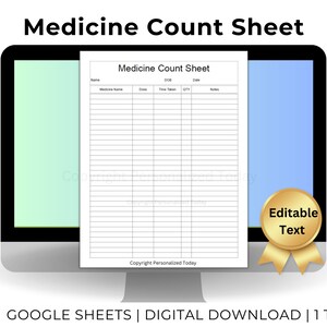 Medicine Count Sheet Daily Medication Times and Doses Tracker for One ...
