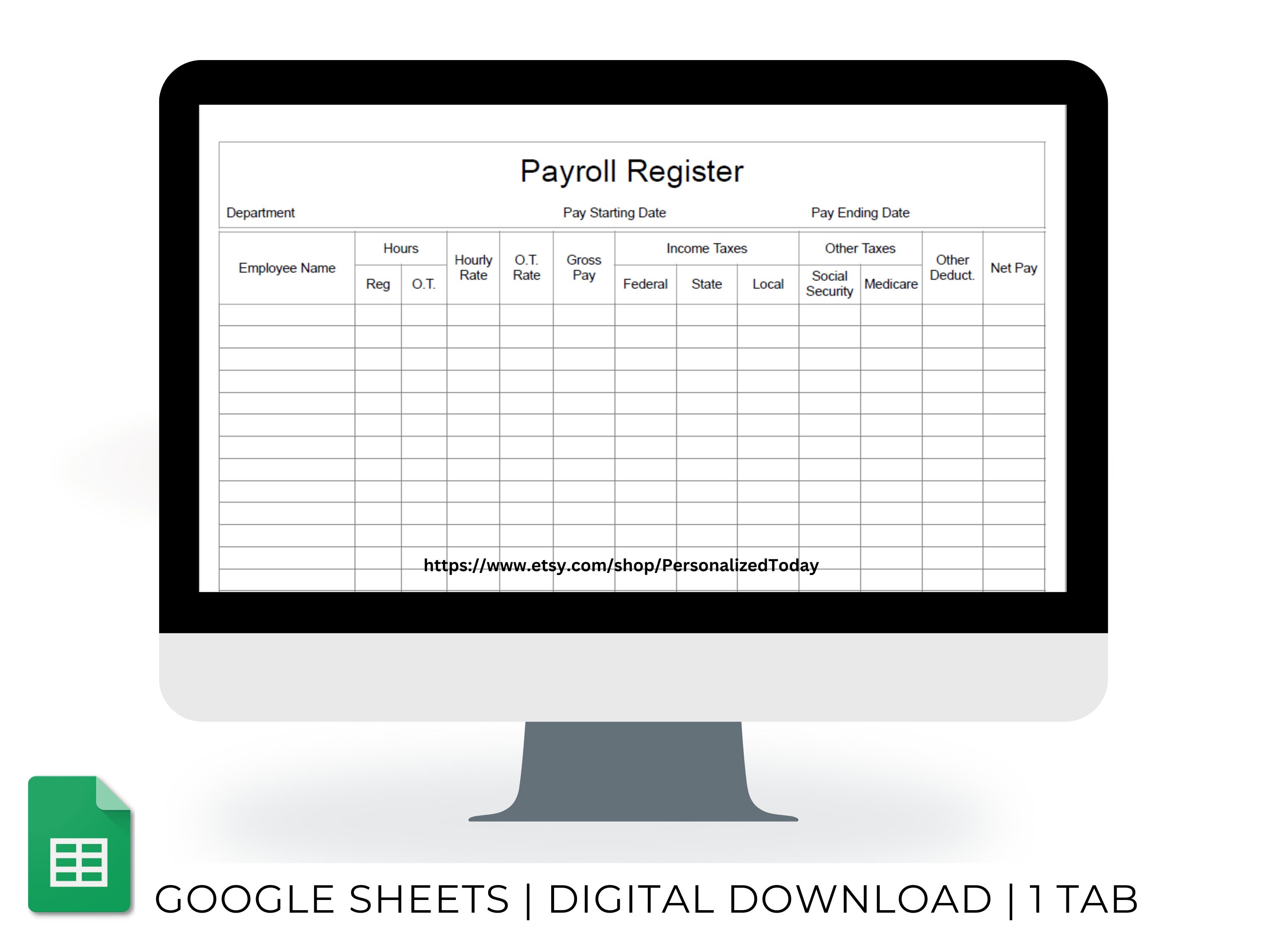 Google Sheets Payroll Register With Deductions Text Fillable / Text ...