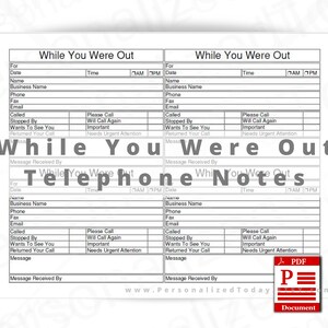 Printable While You Were Out Phone Message Notes Sheets - Etsy