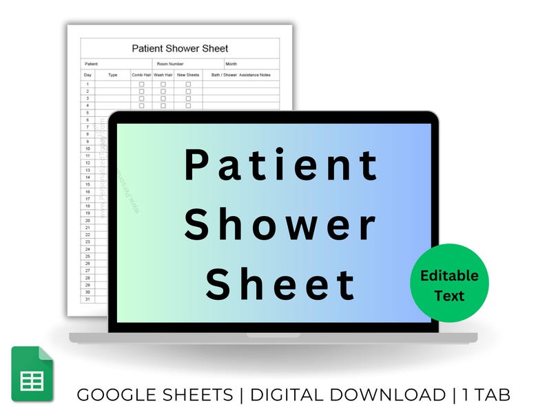 Google Sheets Monthly Patient Shower Sheet Text Fillable / Text ...
