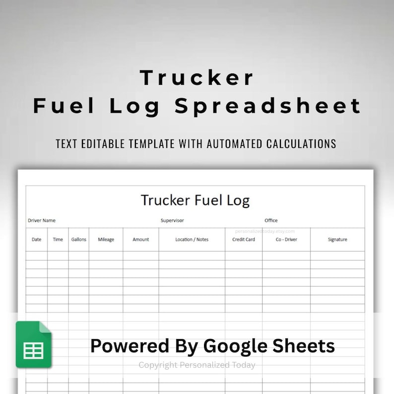 Trucker Fuel Log Template for Google Sheets Editable Spreadsheet ...