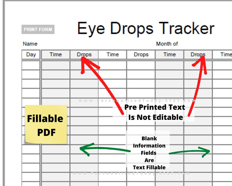 Printable Eye Drops Tracker Fillable and Print and Write PDF - Etsy