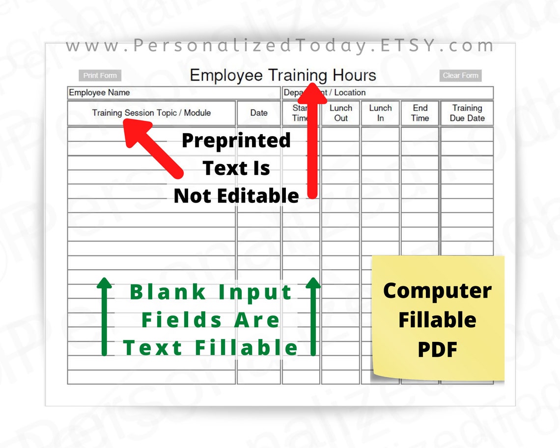 Employee Training Hours Schedule Fillable and Printable PDF | Etsy