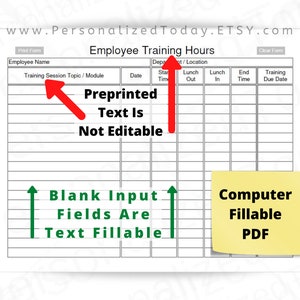 Employee Training Hours Schedule Fillable and Printable PDF | Etsy