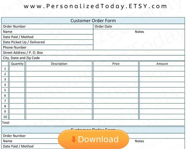 Printable Customer Order Form PDF Digital Download US Letter | Etsy