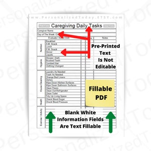 Caregiving Daily Tasks ADL Log Printable and Fillable PDF - Etsy
