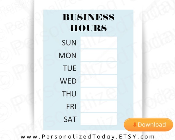Printable PDF Business Hours of Operation Sign Sunday Monday | Etsy