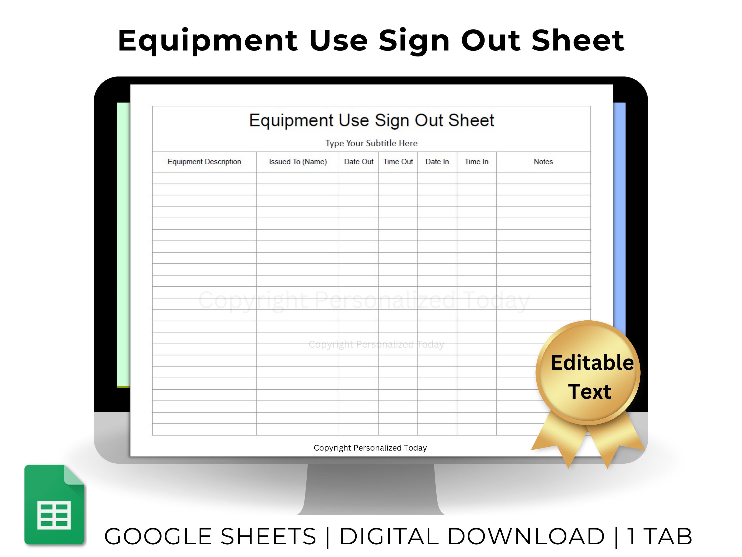 Equipment Use Sign Out Sheet for Equipment Borrowing Dates and Times ...