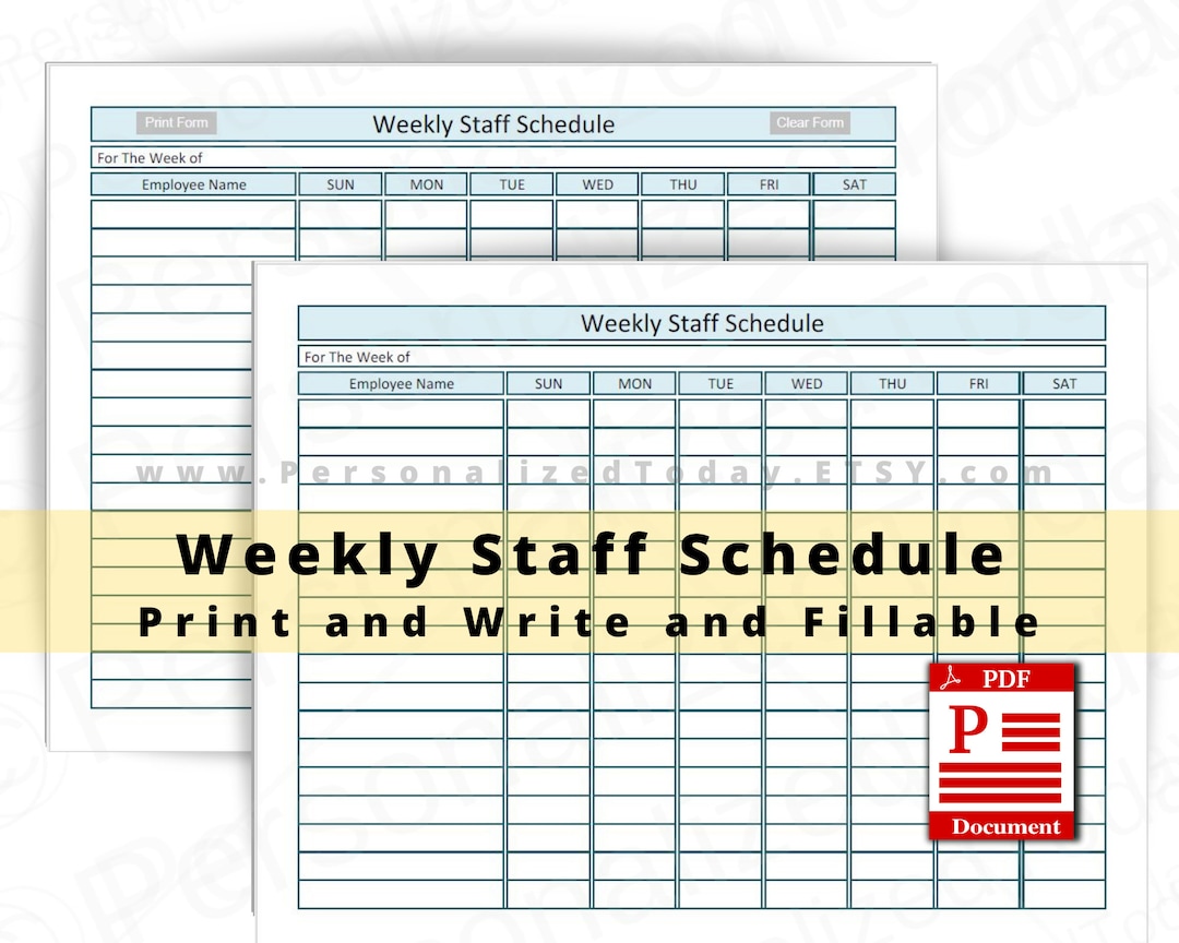 Weekly Staff Schedule Employee Work Coverage Time Planner - Etsy