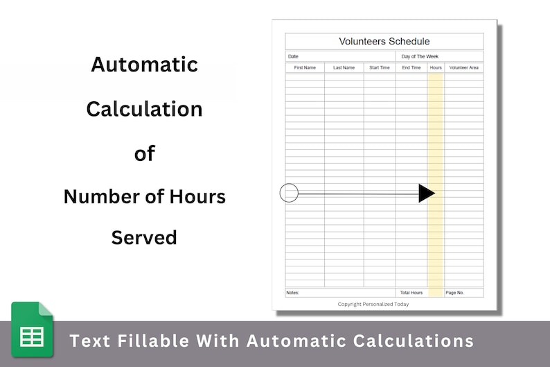 Google Sheets Volunteer Community Service Hours Tracker Text Fillable ...