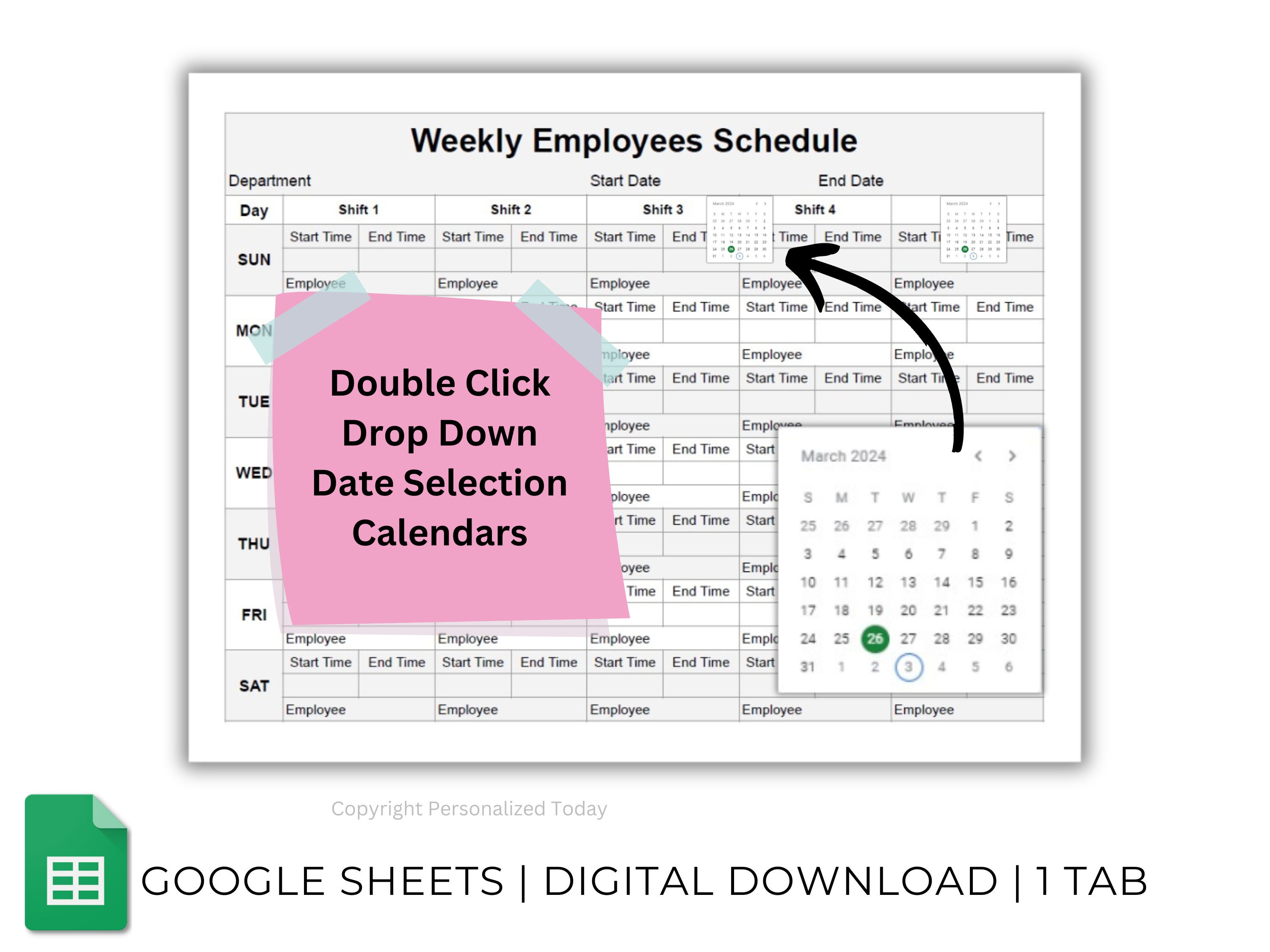 Weekly Staff Work Hours Schedule With Multiple Shifts Daily Employee ...