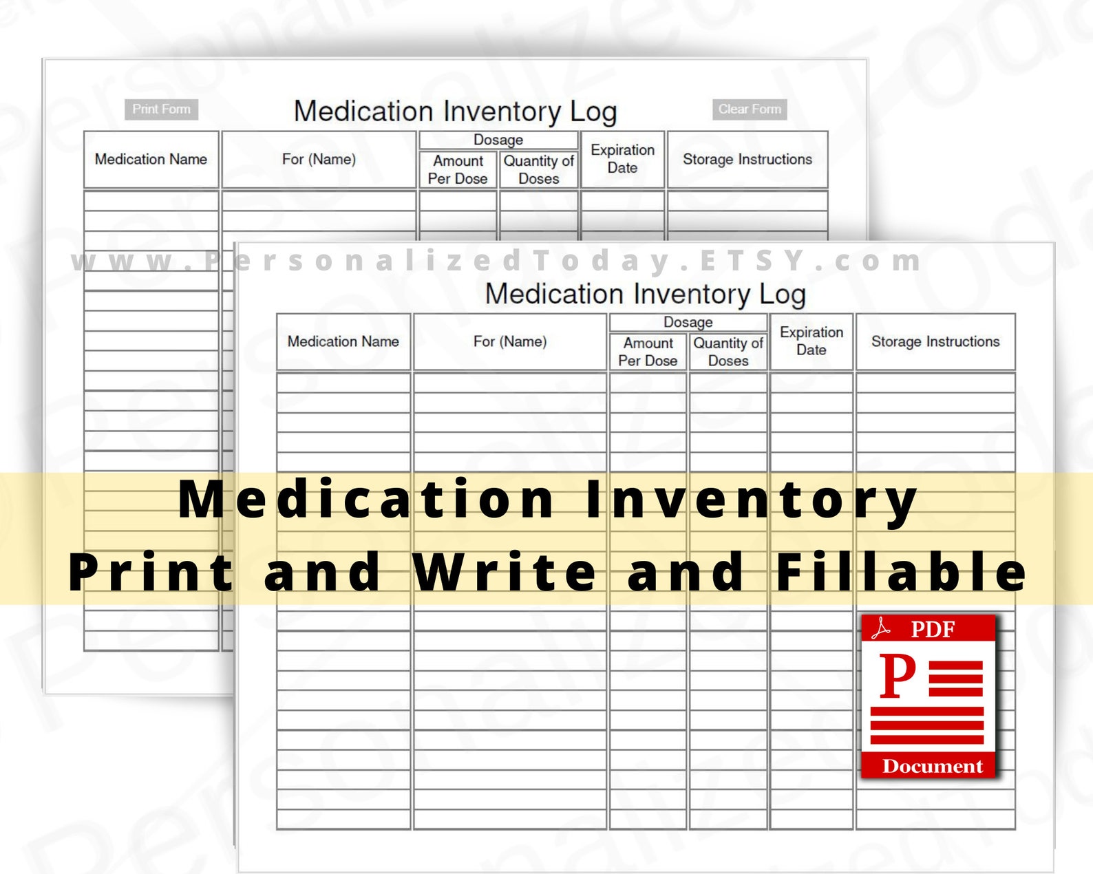 Medication Inventory Tracker Fillable and Print and Write PDF | Etsy