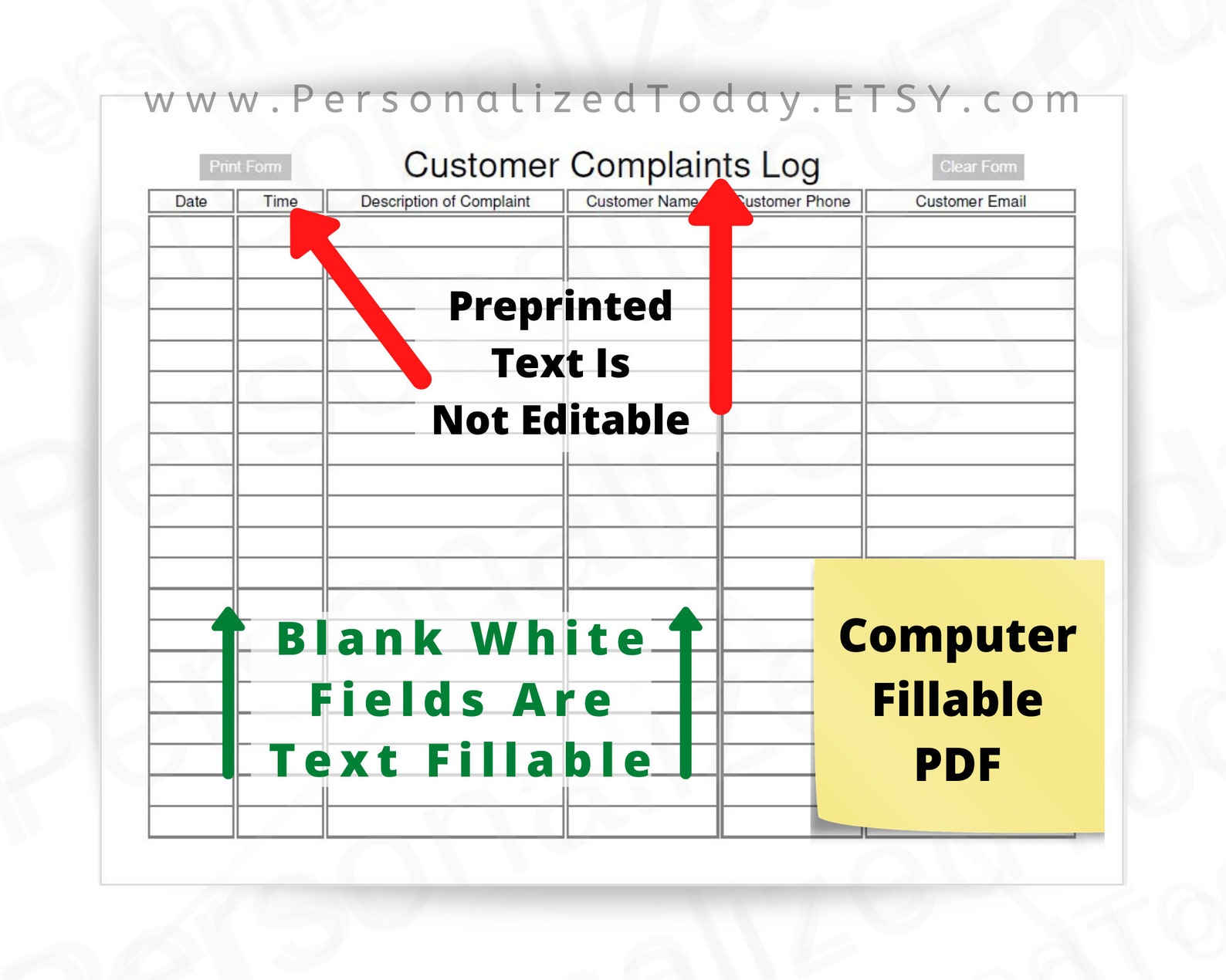Customer Complaints Tracker Fillable and Print and Write PDF - Etsy