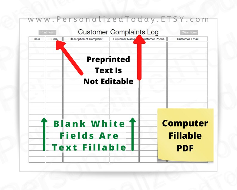 Customer Complaints Tracker Fillable and Print and Write PDF - Etsy