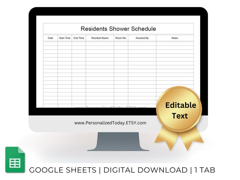 Google Sheets ADL Nursing Home Shower Schedule Text Fillable / Text ...
