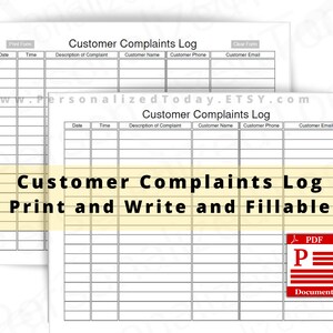 Customer Complaints Tracker Fillable and Print and Write PDF - Etsy