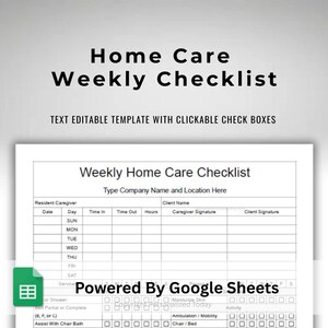 Daily Weekly Home Care Checklist and Timesheet Caregiving Sunday Start ...
