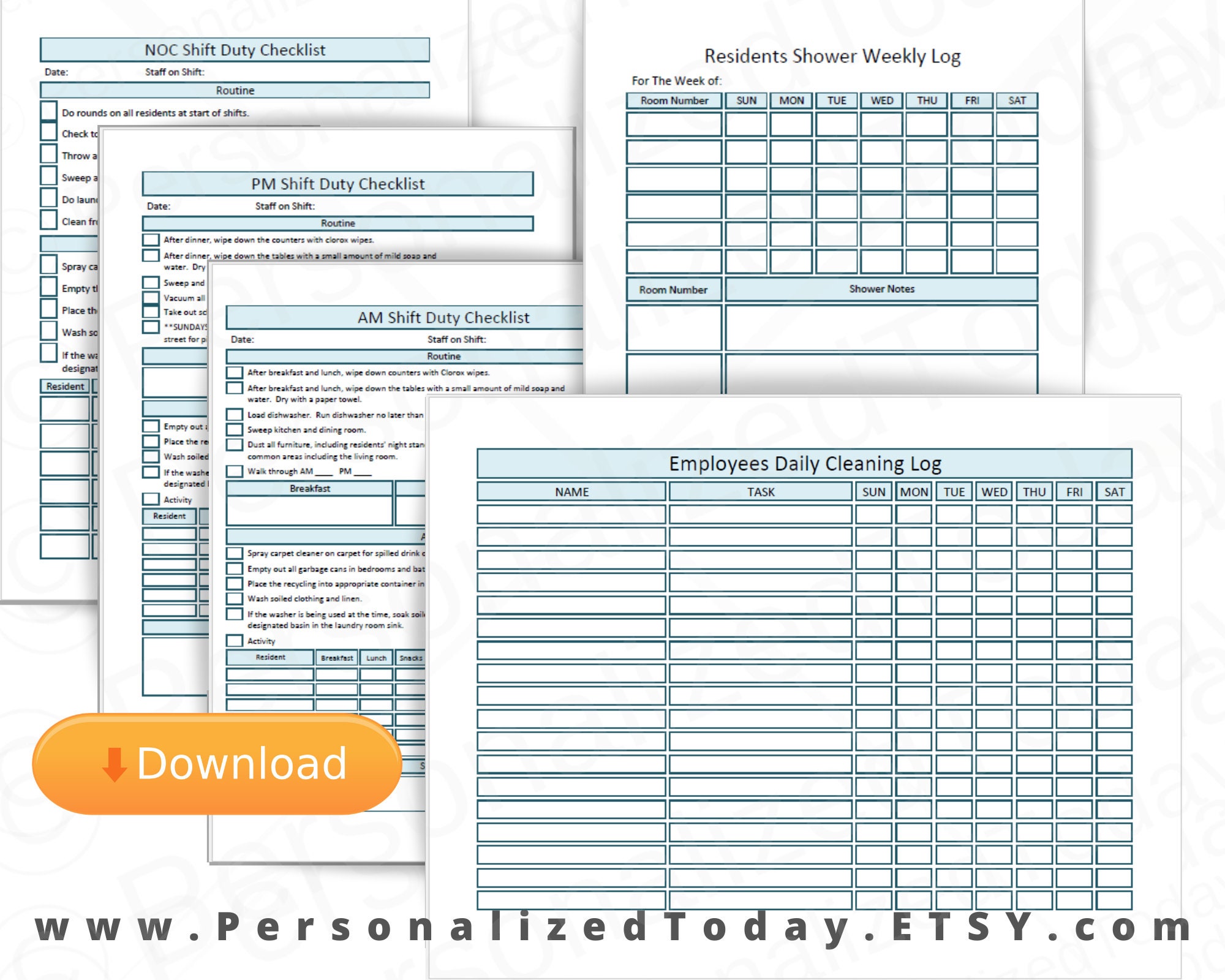 Assisted Living Caregiving Set Cleaning Schedule Shower Etsy Australia