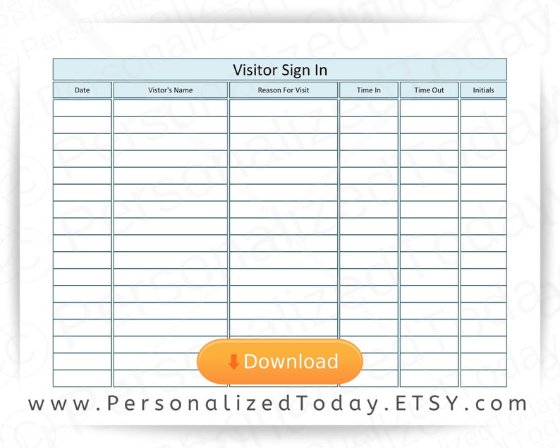 Printable Visitor Sign In Sheet PDF Vertical Tall and | Etsy