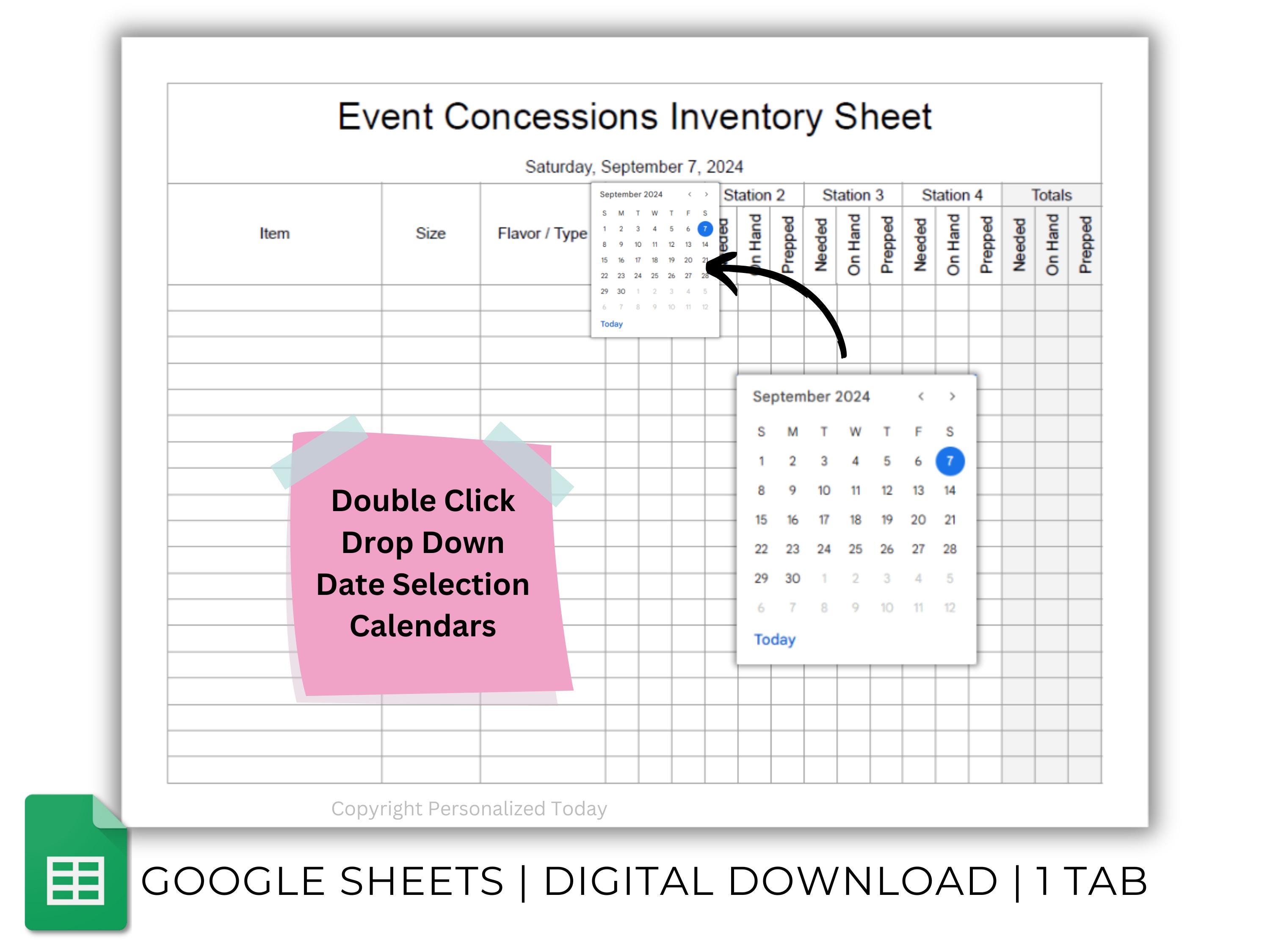 Google Sheets Event Concessions Inventory - Concessions PAR Sheet ...