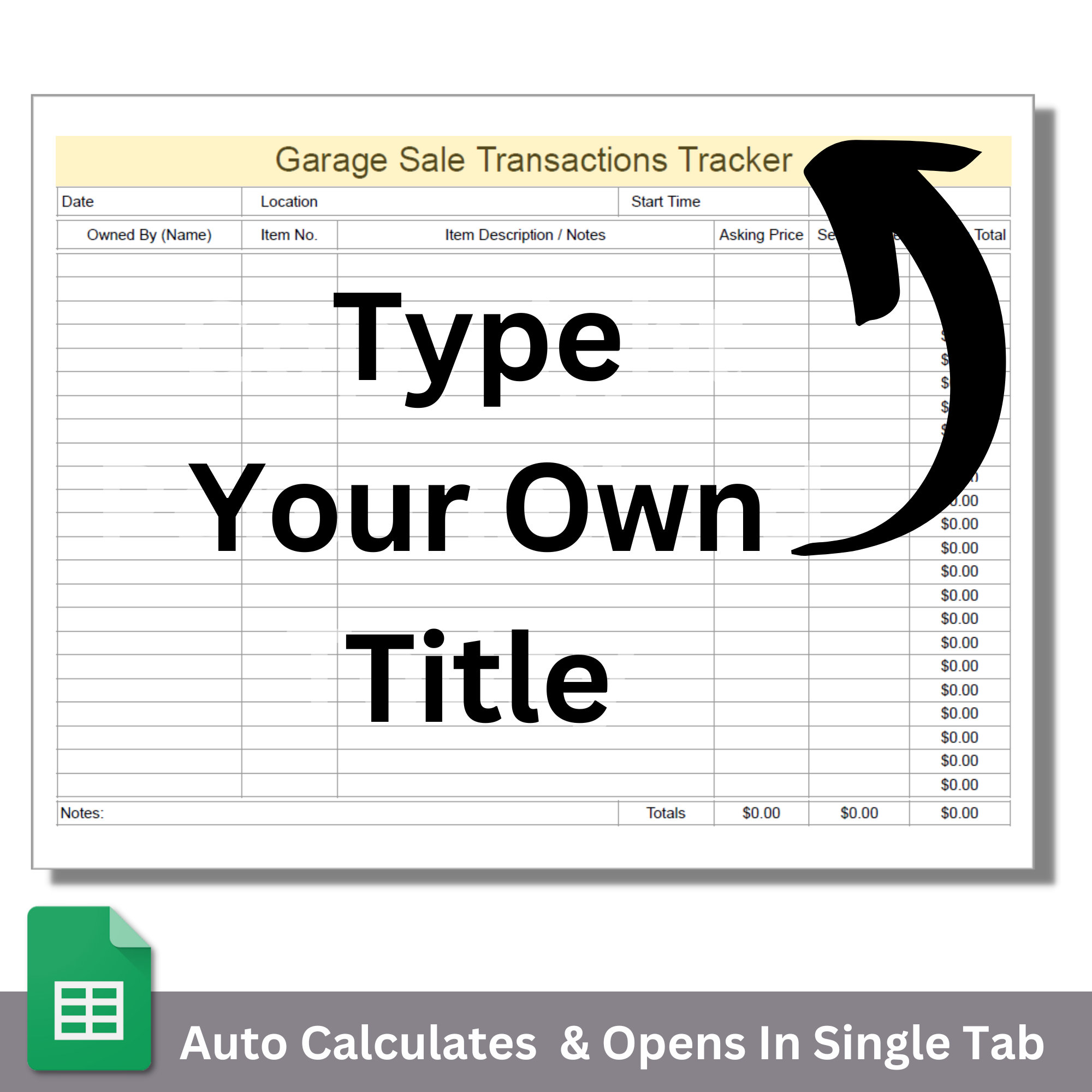 Garage Sale Transactions Tracker Google Sheets Editable Spreadsheet ...