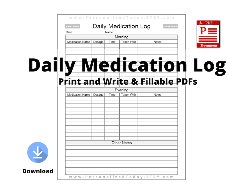Morning and Evening Medication Tracker With Notes Section - Etsy