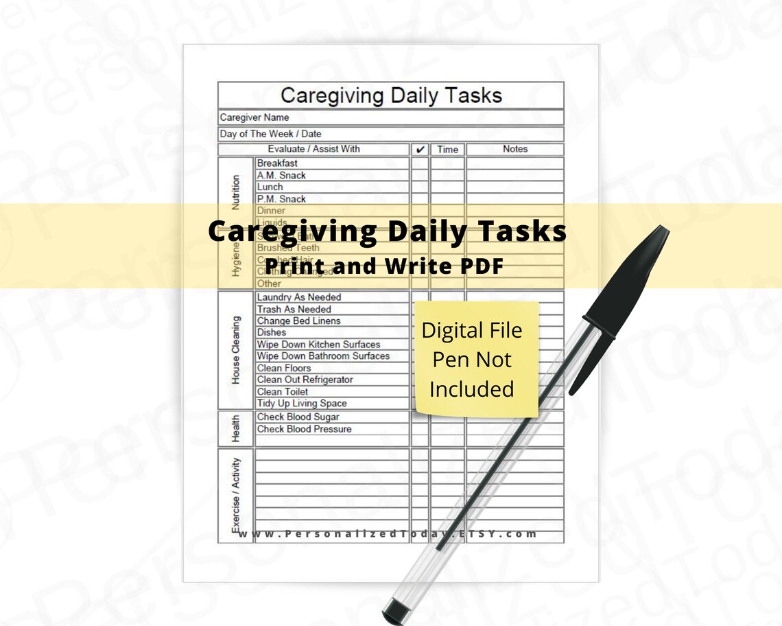 Caregiving Daily Tasks ADL Log Printable and Fillable PDF - Etsy