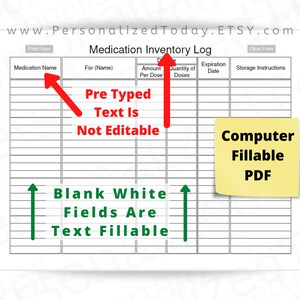 Medication Inventory Tracker Fillable and Print and Write PDF | Etsy