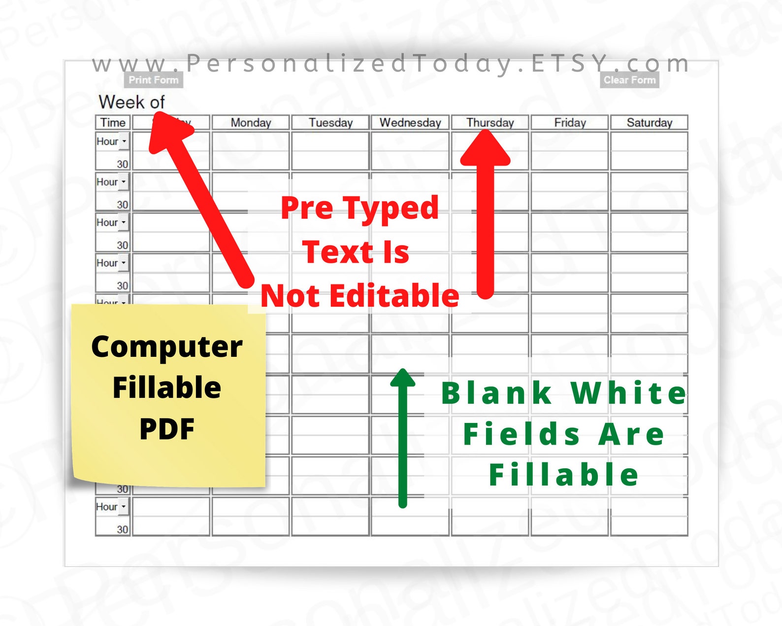 Weekly 30 Minute Time Increments Planner Fillable Editable and | Etsy