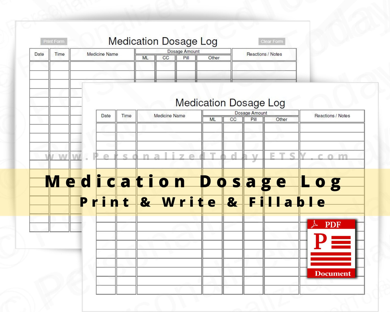 Medication Dosage Log Fillable and Print and Write PDF Files - Etsy
