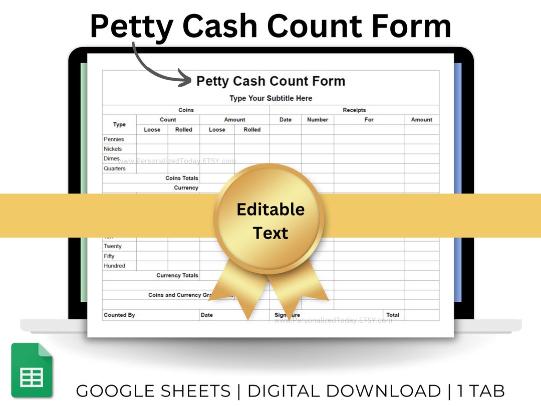 Petty Cash Count Form and Cash Memo Receipts Totals Worksheet Auto ...