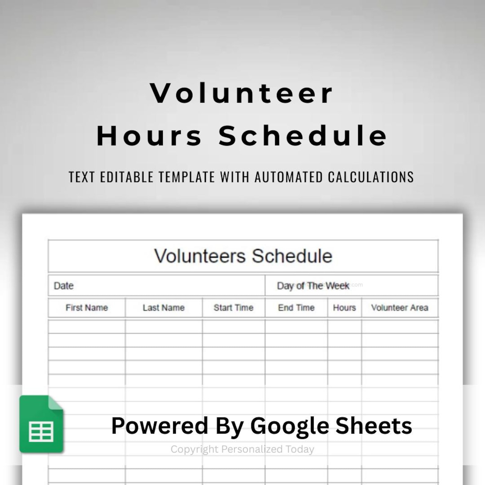 Google Sheets Volunteer Community Service Hours Tracker Text Fillable ...