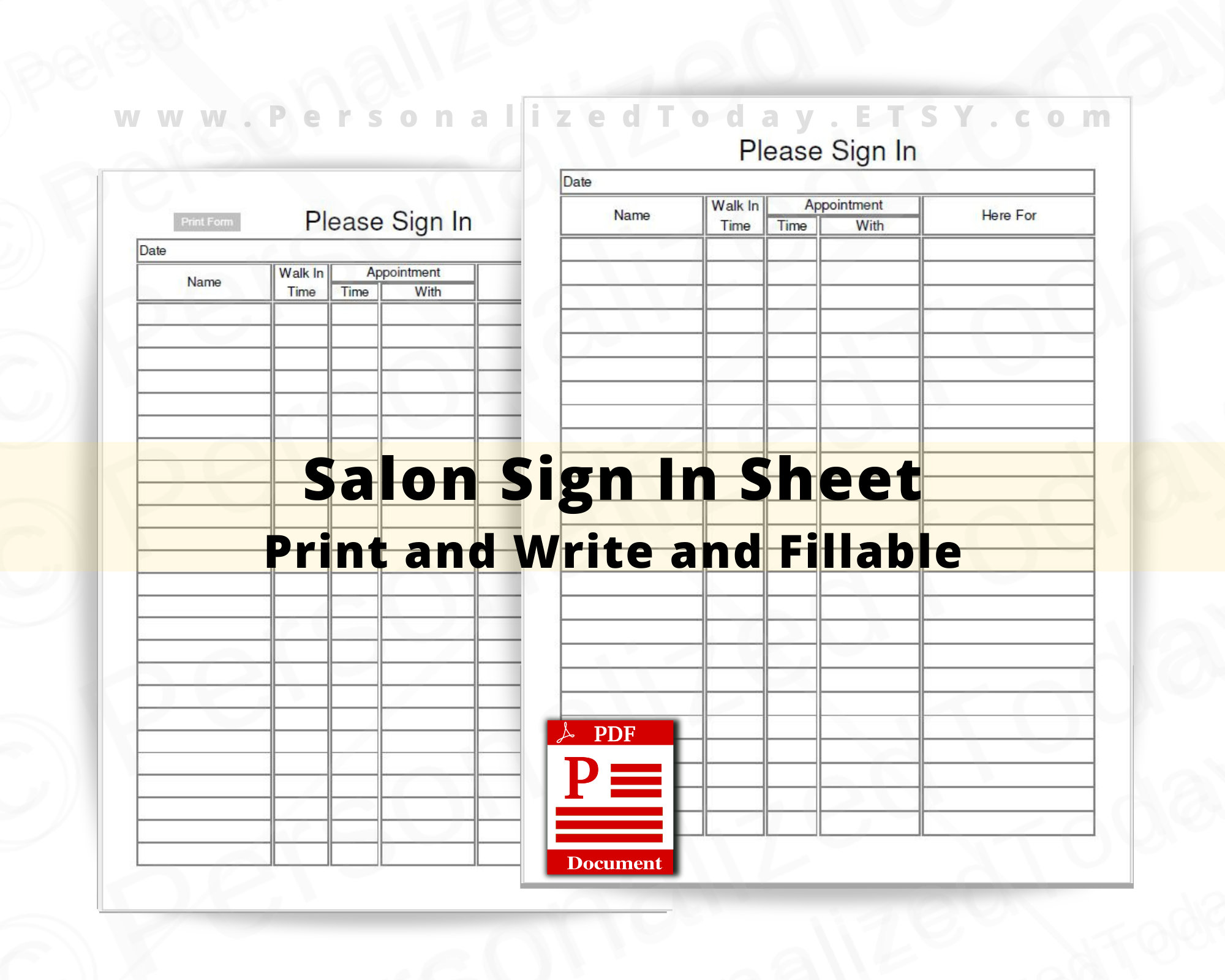 Salon / Barber Client Sign In Sheet Fillable and Printable PDF | Etsy