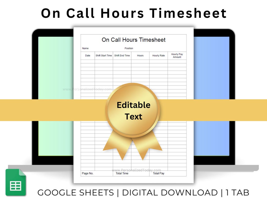 On Call Staff Time Sheet Backup Employee Time Tracker Standby Staff ...