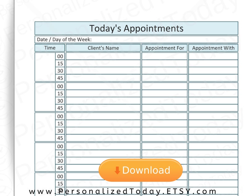 Printable Appointment Planner 8 Hours 15 Minute Increments | Etsy