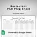 Restaurant Inventory PAR Prep Sheet - Text Editable Google Sheets Template - Fillable Text - PAR ...