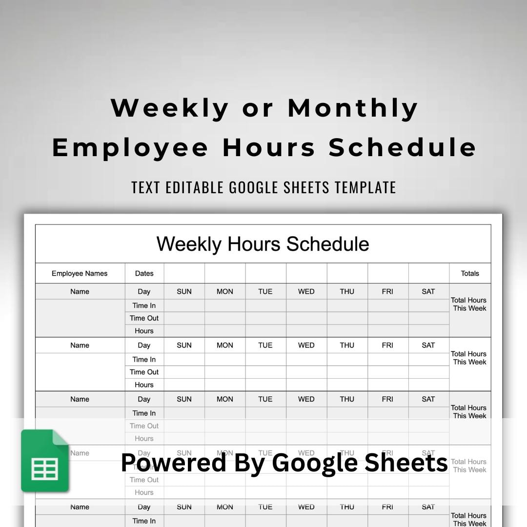 Google Sheets Work Schedule - Weekly or Monthly Staff Planner - up to ...