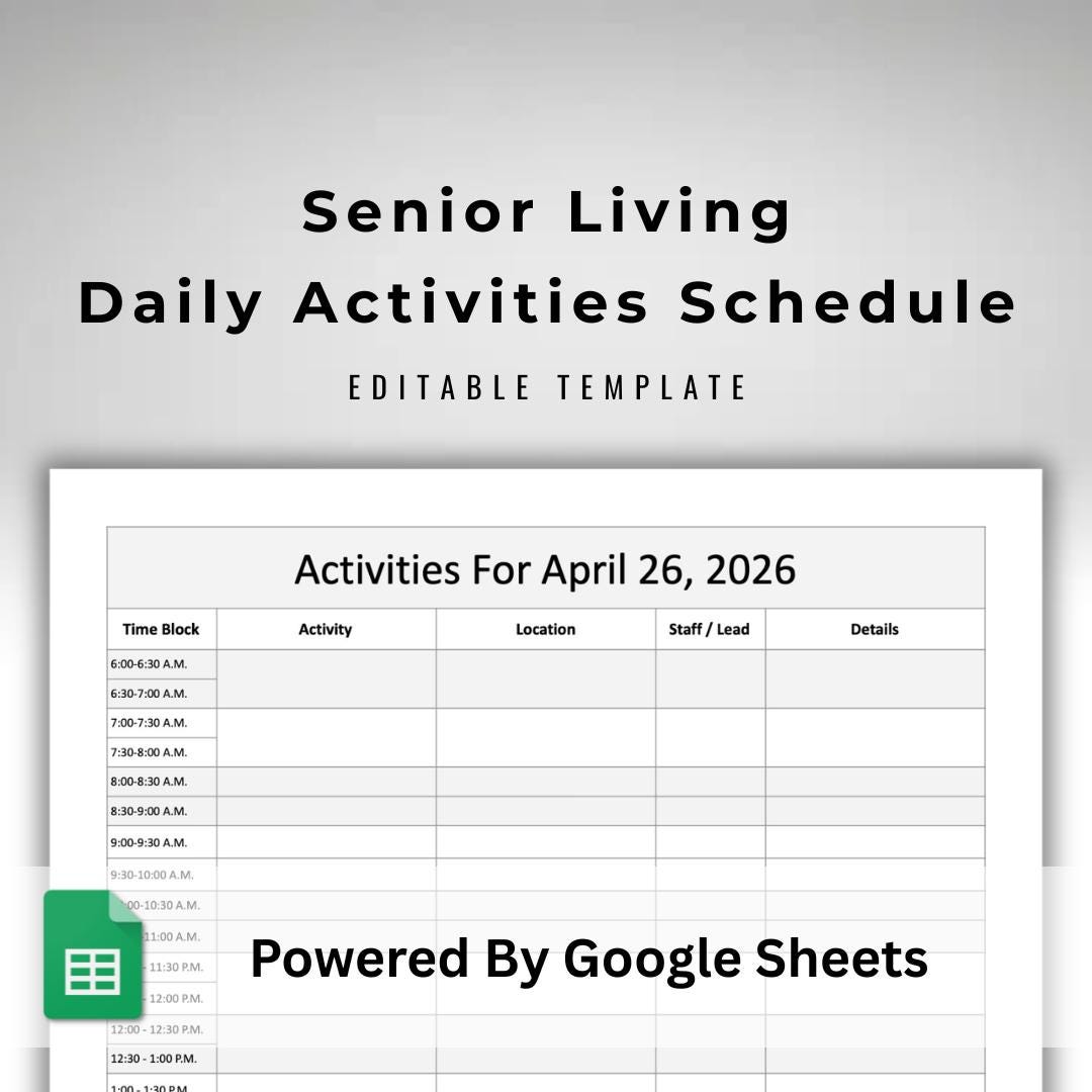 Daily Assisted Living Activity Schedule - Google Sheets - Editable Time ...